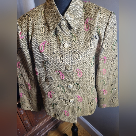 Adage | Jackets & Coats | Vintage Anage Paisley Beaded Gold Blazer ...